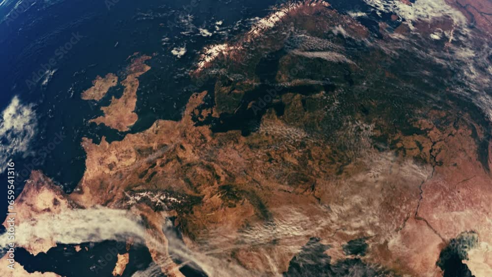 European continent viewed from the earth's surface. close up of planet ...