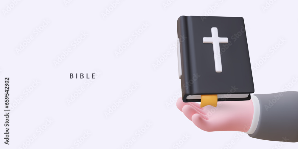 Realistic hand holding out Bible. Concept of missionary work, preaching ...