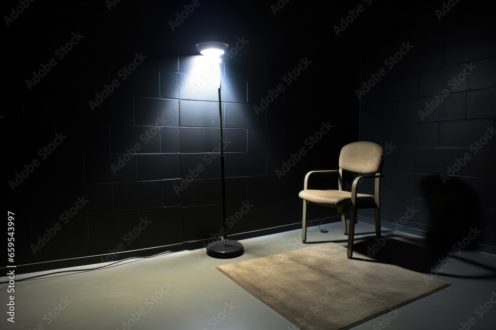 an interrogation room spotlight shining on an empty chair Stock Photo ...