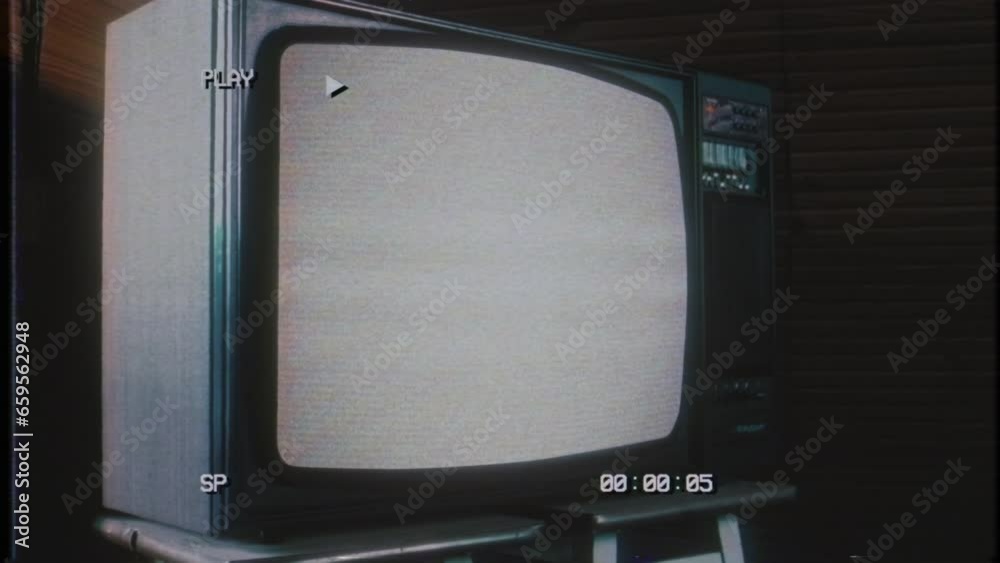Retro TV VHS Time Code Old Television Static Noise Tilt Up. Old vintage ...