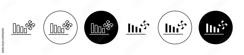 Fan power mode vector icon set. Fan speed sign for UI designs. Stock ...