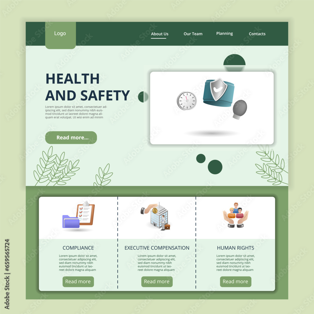 Health and safety flat landing page website template. Compliance ...