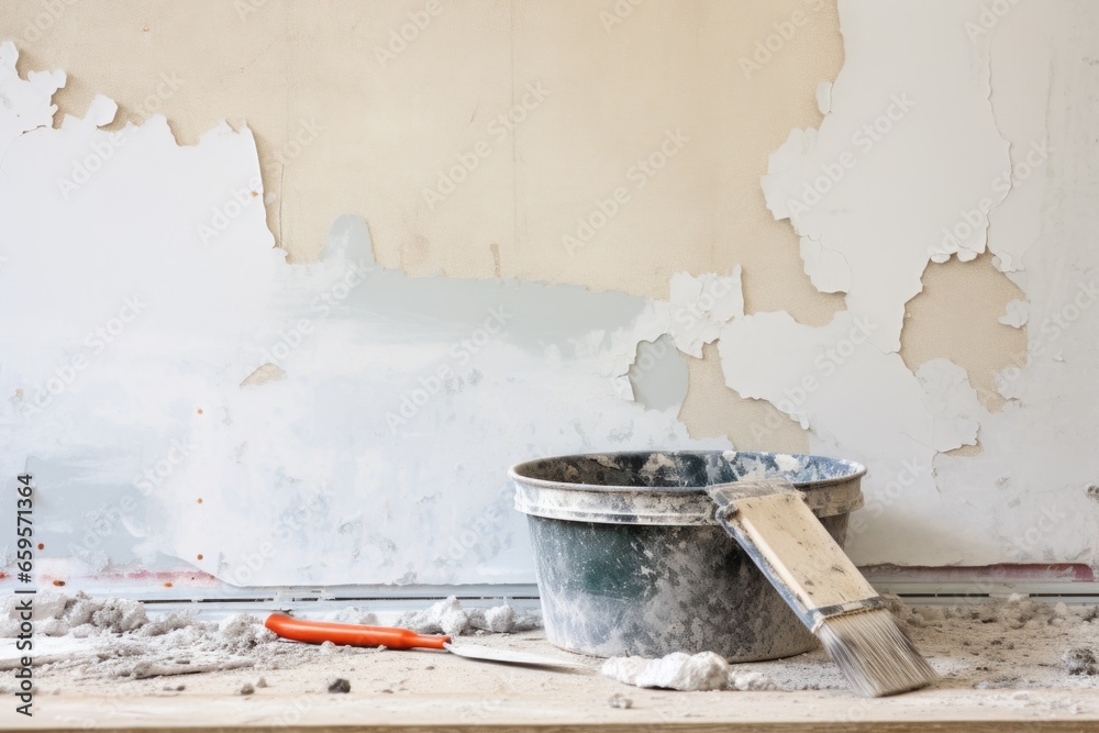 spackling compound with a putty knife in a renovation scene Stock Photo ...
