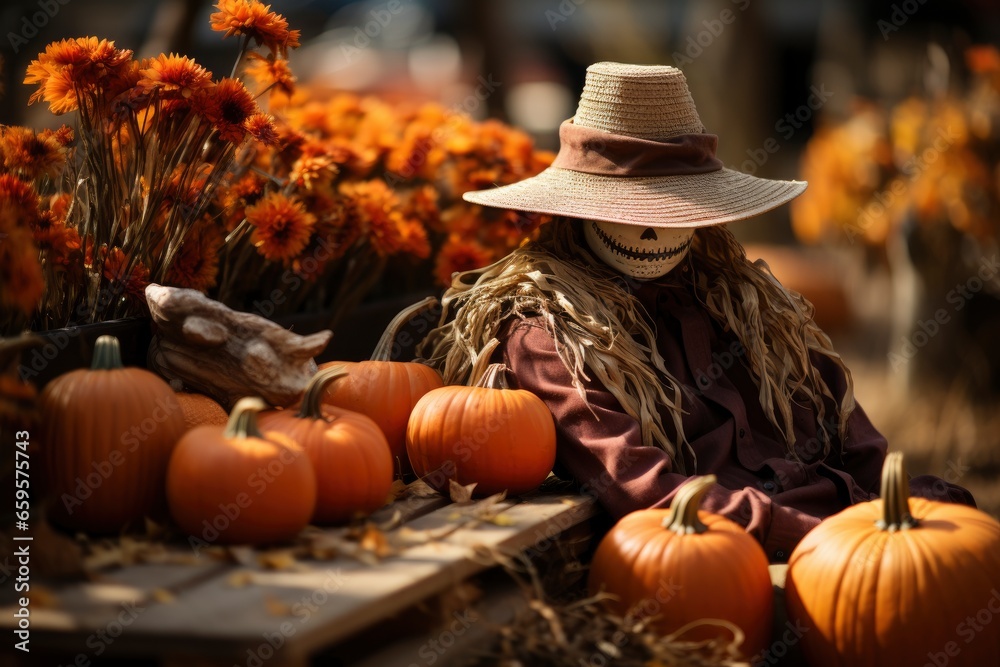 Pumpkin and Scarecrow Decoration for Fall and Thanksgiving Stock ...