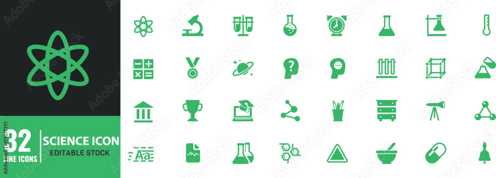 Chemistry lab and Science icons set. Experiments, glassware and ...