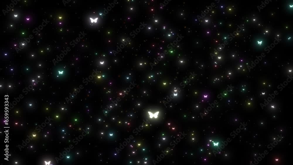 Camera Flying Through Butterfly Glowing Twinkle Star Moving In Sky ...
