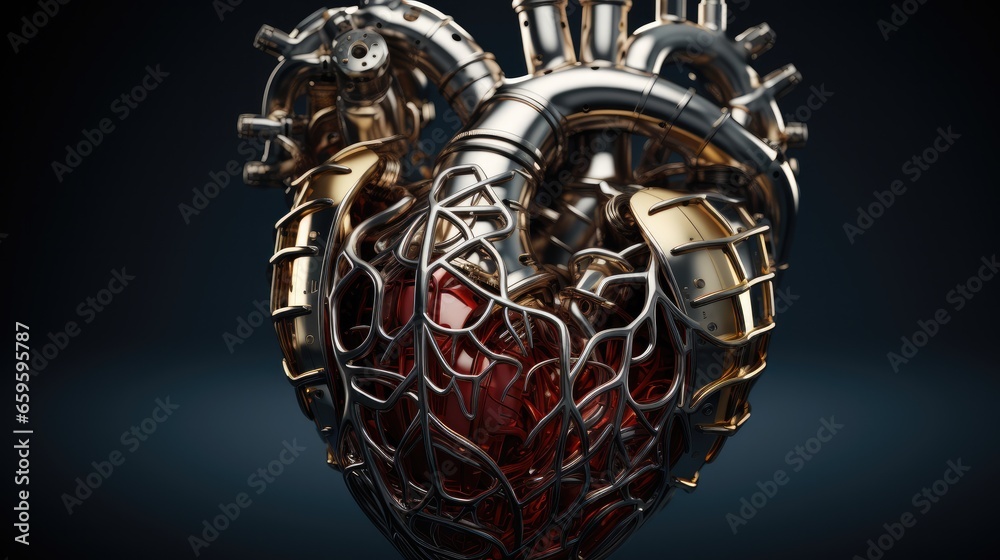 Anatomically correct human heart made from metal plates and pipes on ...