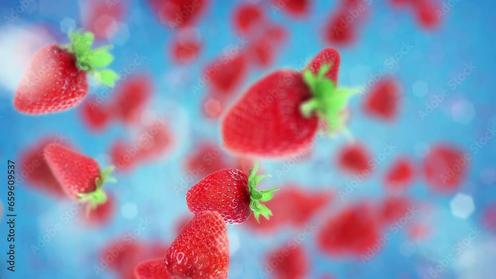 Fruit and berries tossed in the air and falling down in slow motion ...
