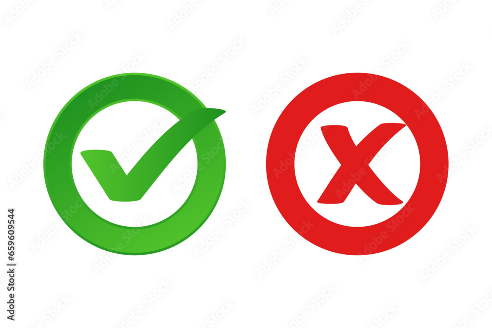 Round check mark and cross symbols buttons, Cross and check mark symbol set icons Stock Vector ...