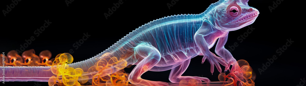 Chameleons tail and vertebrae structure X-ray image isolated on a ...