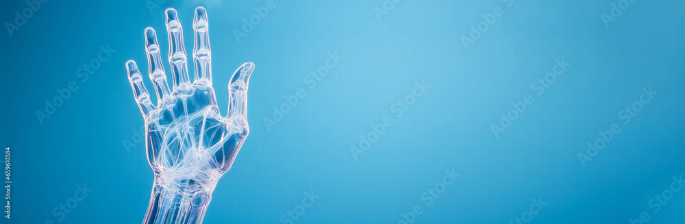 Human hand joint and bone structure X-ray image isolated on a gradient ...