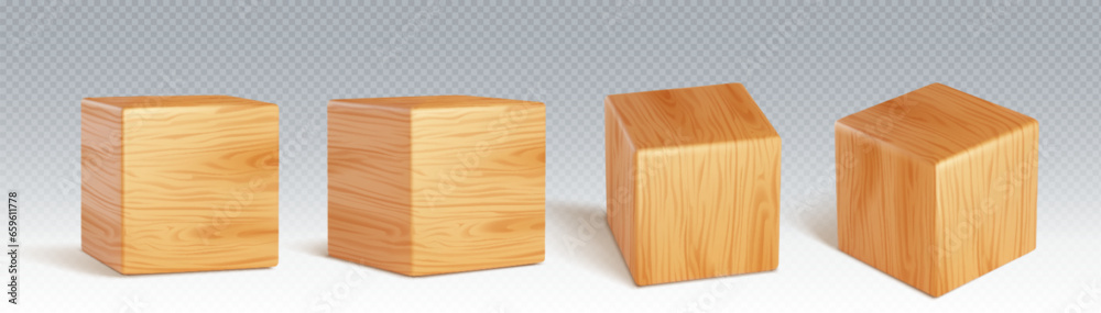 3D wooden cubes set isolated on transparent background. Vector ...