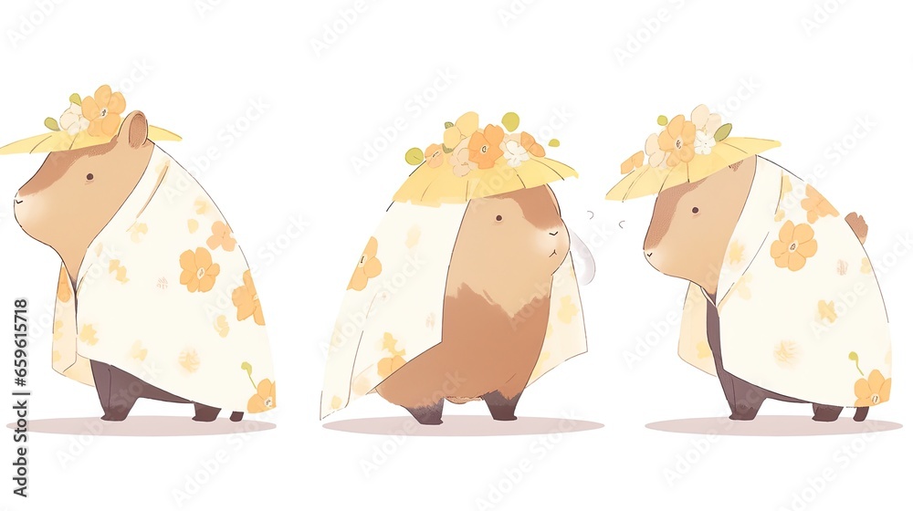 Cute cartoon capybara kawaii vector illustration. Flat cartoon style ...
