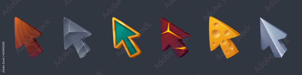 Cursor pointers for game user interface. Cartoon vector illustration ...