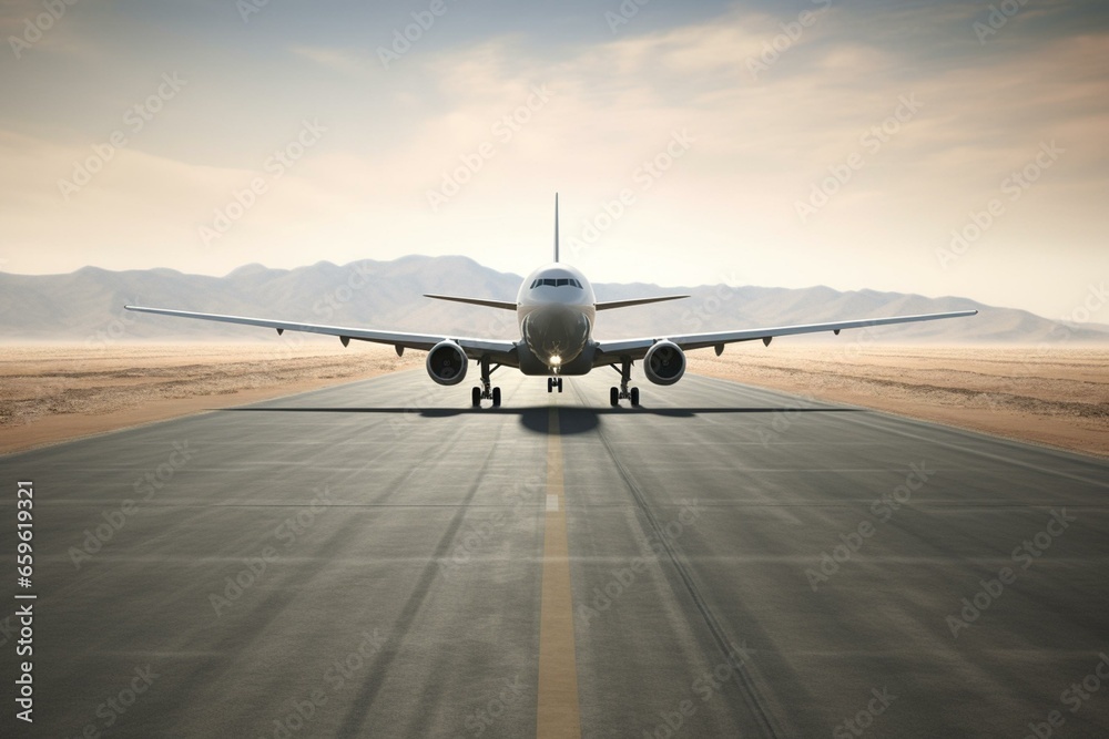 Airplane departing runway. Computer-generated visualization. Generative ...