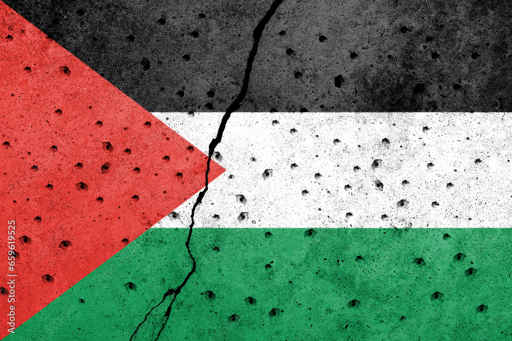 Flag of Palestine painted on the concrete wall. Gaza and Israel ...