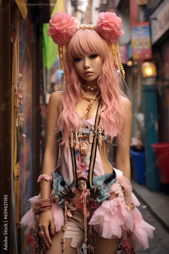 Fashion-forward Japanese gyaru exploring urban street in vibrant attire Stock Photo | Adobe Stock