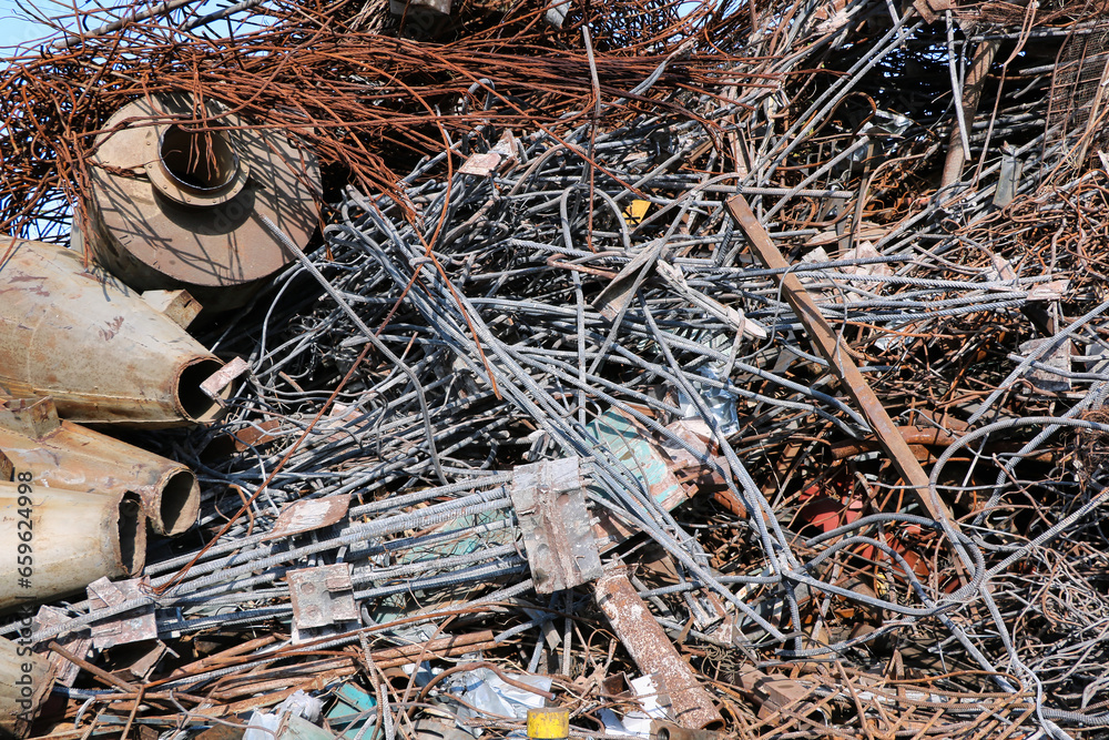 Pile of scrap metal from rebar and other steel waste Stock Photo ...