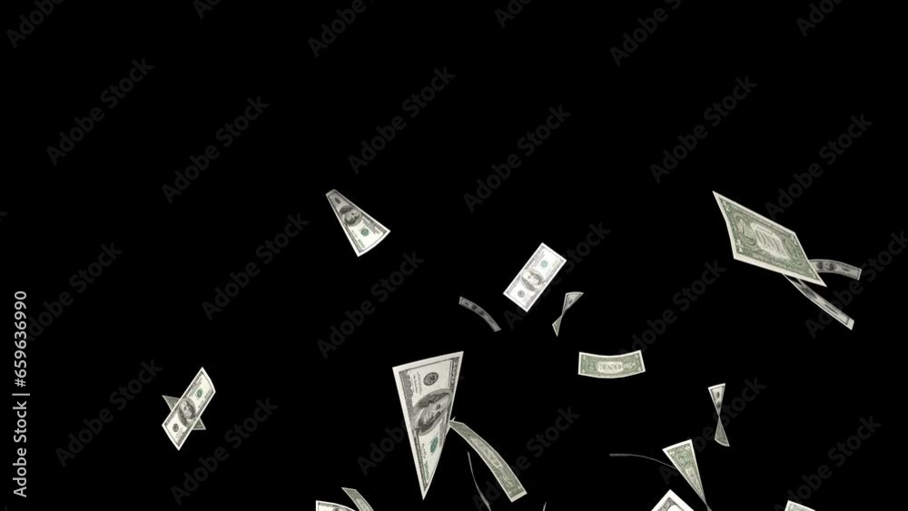 Money rain on transparent background - Dollar paper bills falling down ...