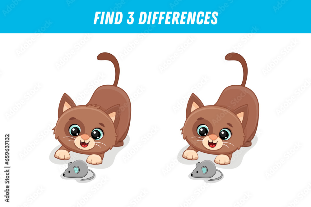 Find three differences between two pictures of cute brown cat. Cute ...