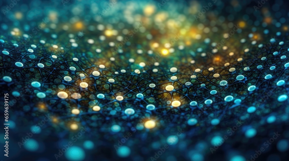 Abstract tech background with interconnected cyber cells and artificial neural connections ...