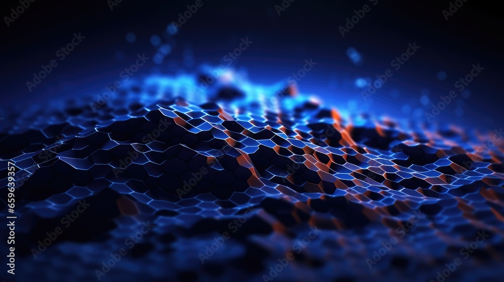Abstract tech background with interconnected cyber cells and artificial neural connections ...
