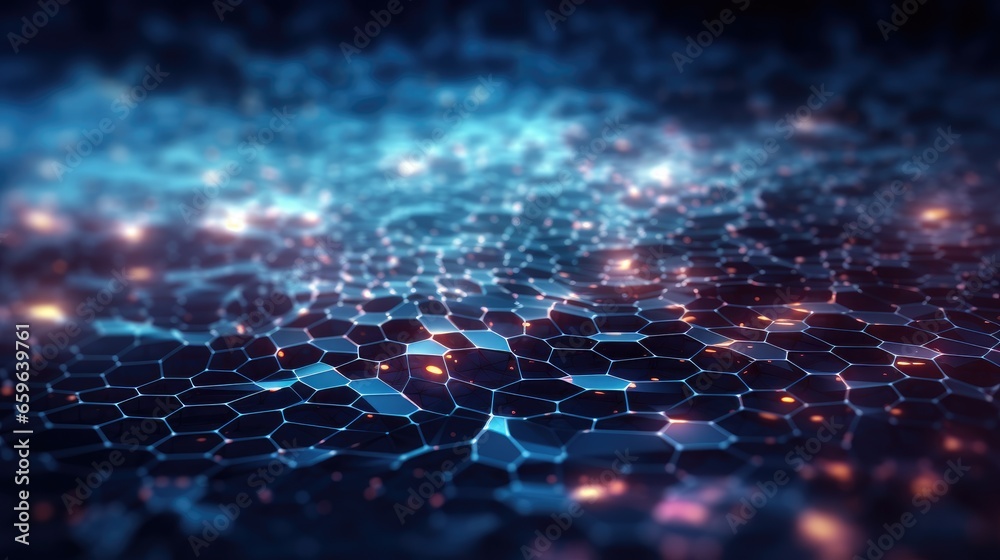 Abstract tech background with interconnected cyber cells and artificial neural connections ...