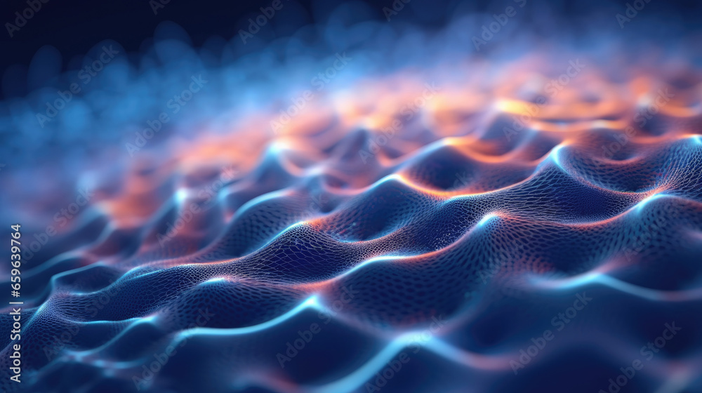 Abstract tech background with interconnected cyber cells and artificial neural connections ...