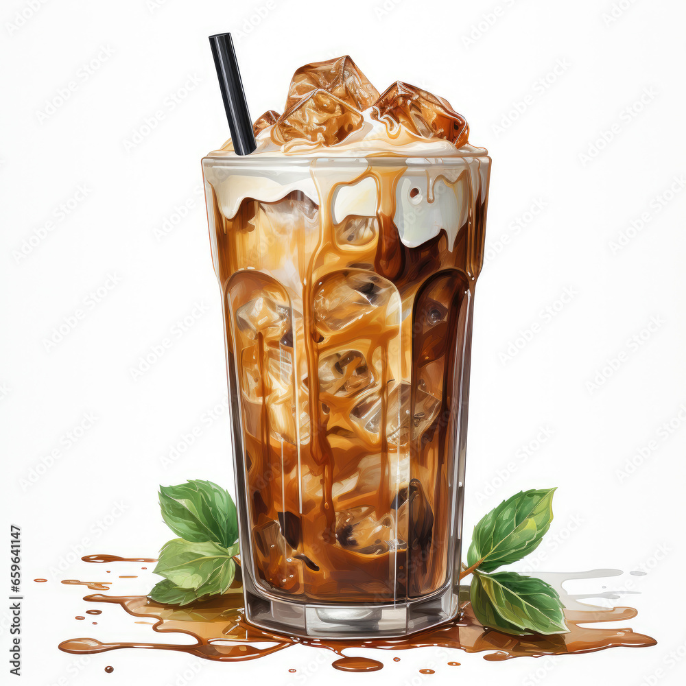 Watercolor Iced coffee Clipart, Generative Ai ilustração do Stock ...