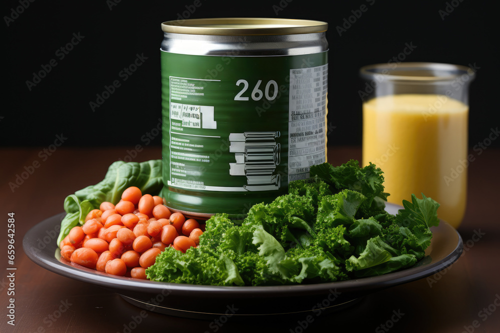 A nutrition label on a can of canned vegetables, providing information ...