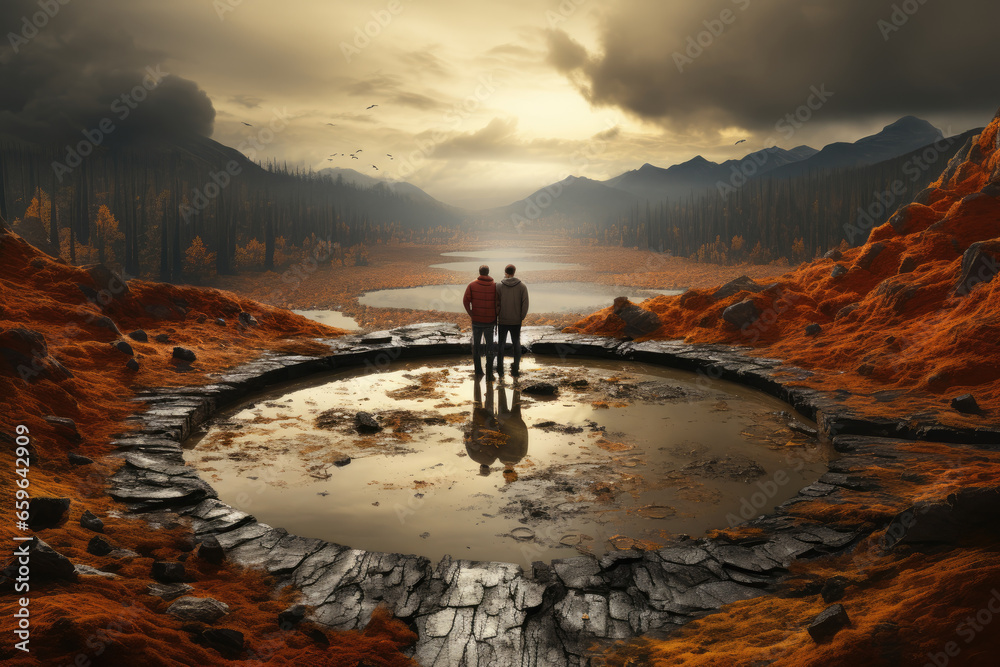 Two people standing at a crossroads, symbolizing the choices and ...