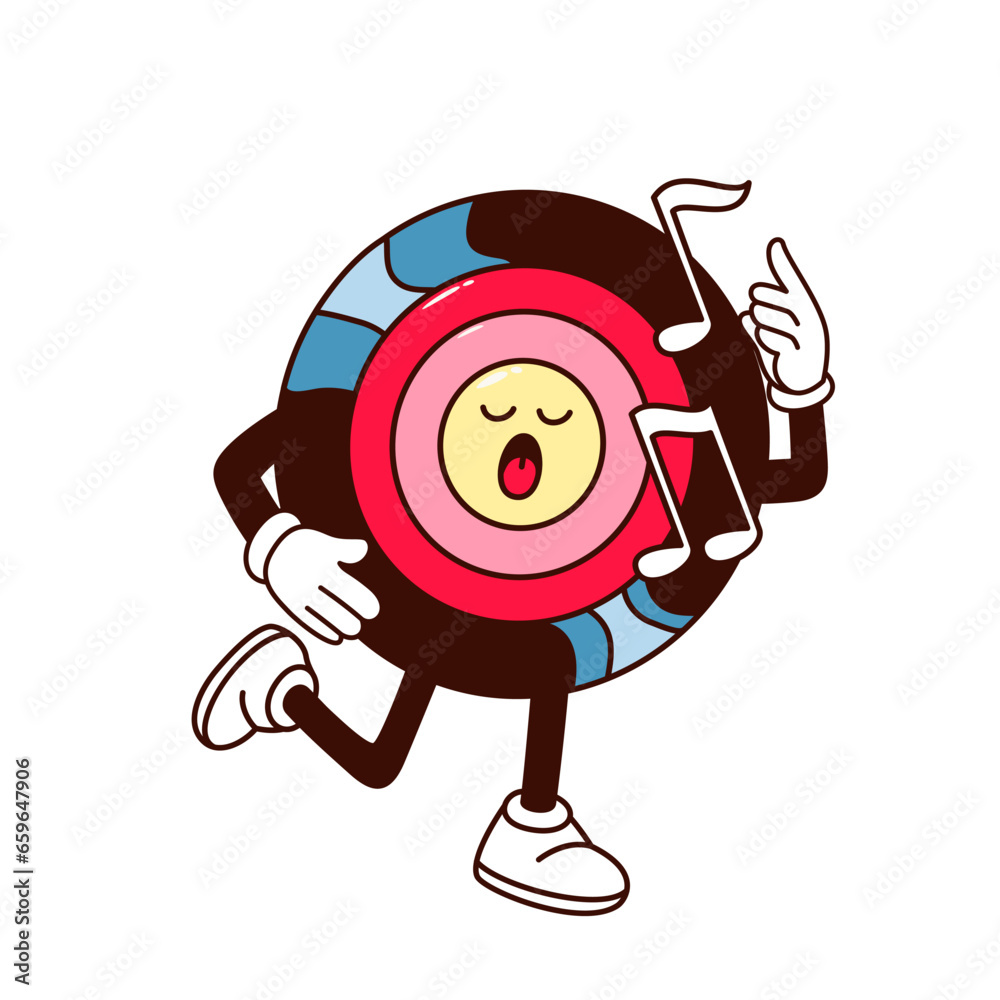 Groovy vinyl record character vector illustration. Cartoon isolated ...