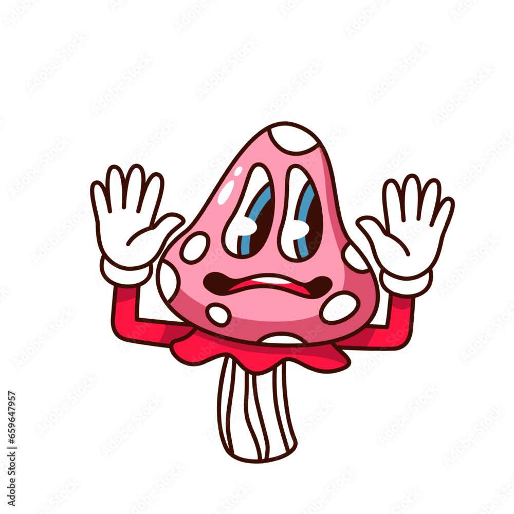 Groovy psychedelic mushroom character vector illustration. Cartoon ...