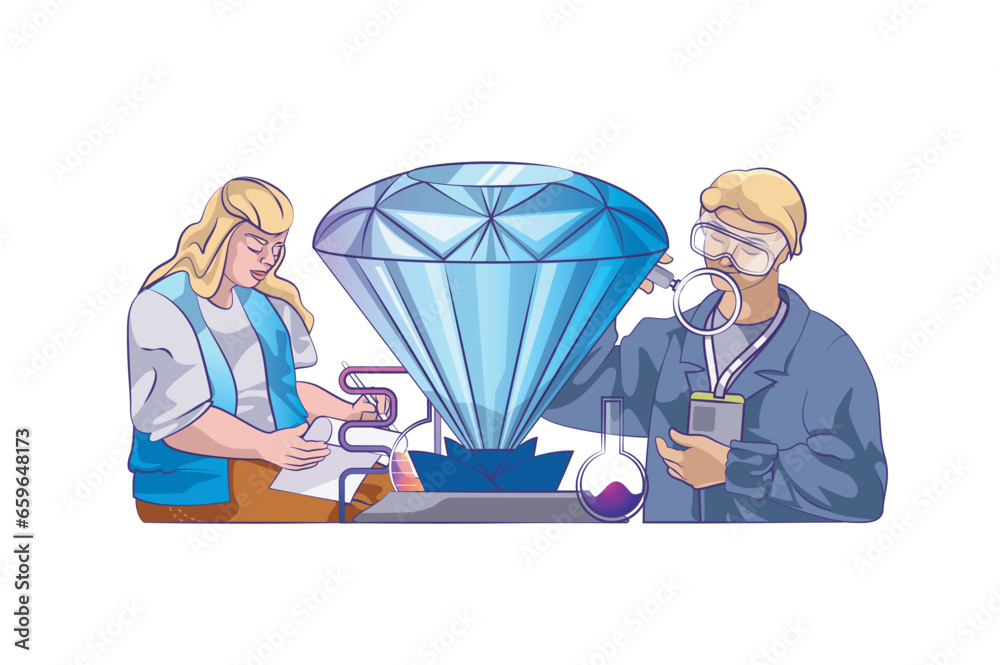 Research and analysis concept with people scene in flat cartoon design ...