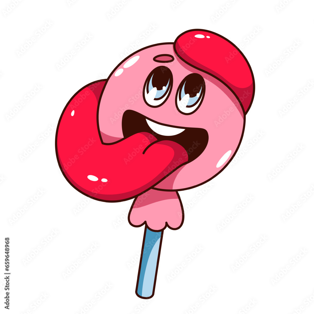 Groovy psychedelic lollipop character vector illustration. Cartoon ...
