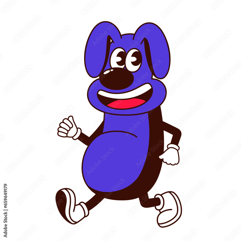 Groovy psychedelic dog character vector illustration. Cartoon isolated ...