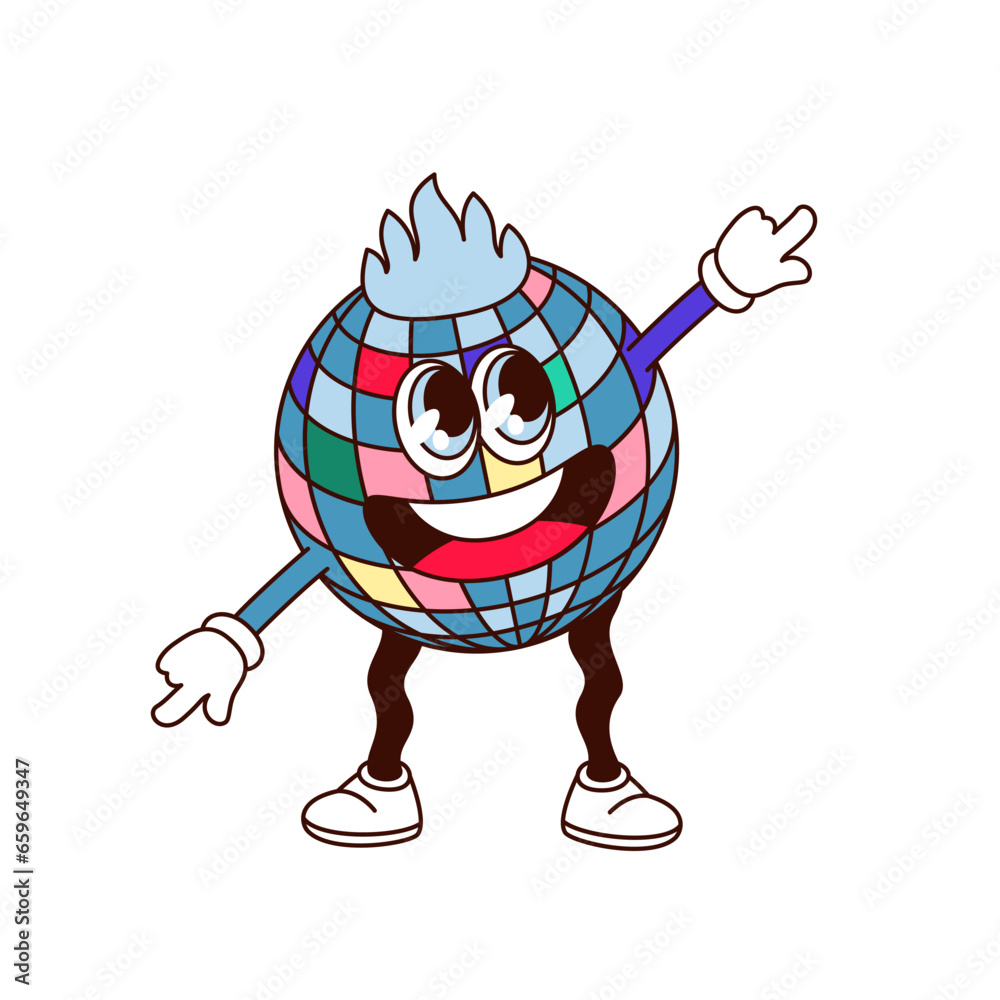 Groovy disco ball character vector illustration. Cartoon isolated ...