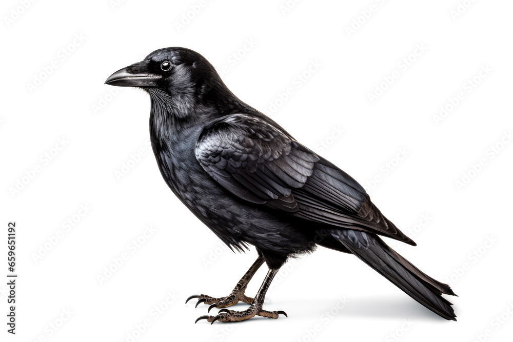 Black crow isolated on white background with clipping path. Close up ...