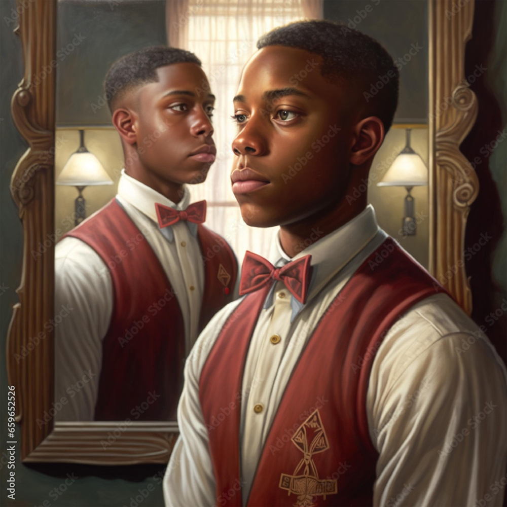 #002 Classic African American Portrait, Black Man Looking in Mirror ...