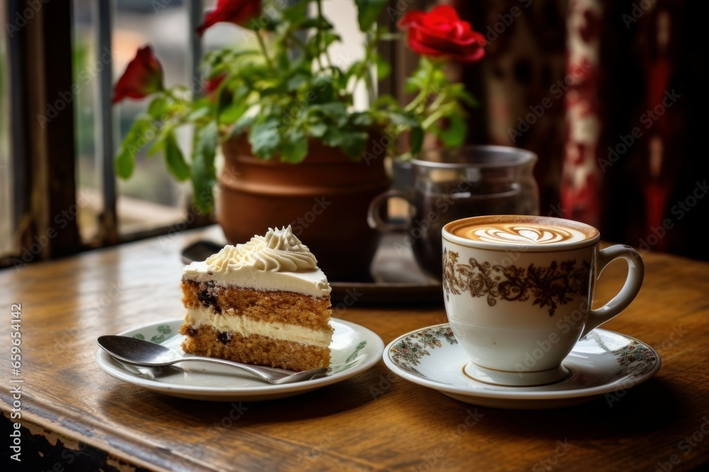 Bustling Coffee cake cafe. Slice piece. Generate Ai Stock Photo | Adobe ...