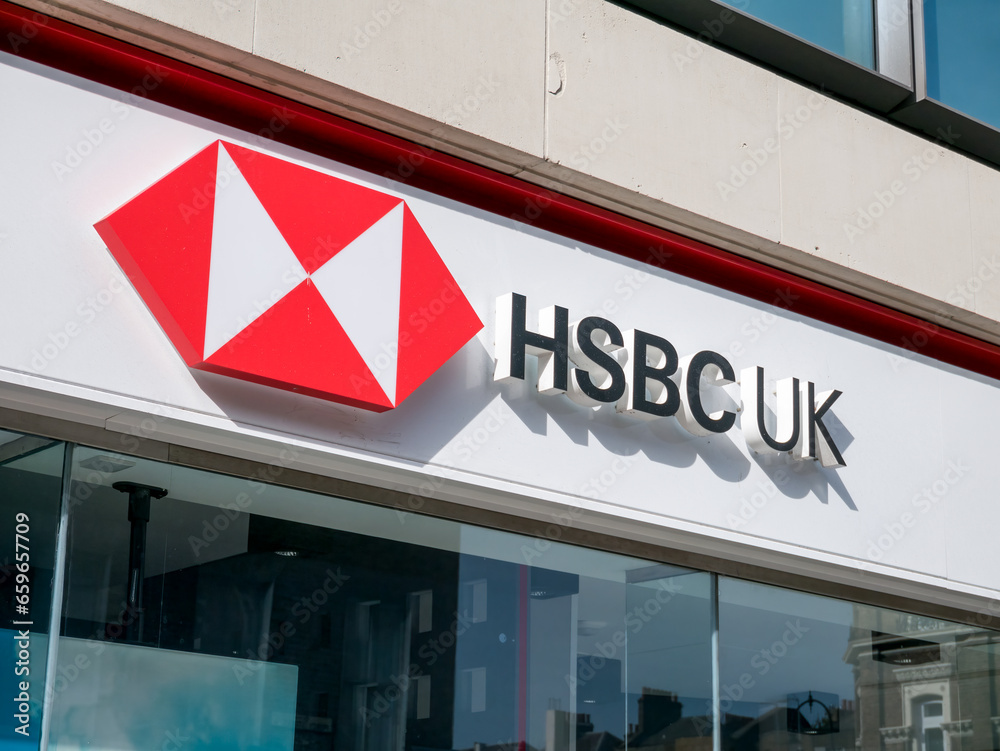 London, UK, October 7th 2023:The main logo sign for HSBC UK bank ...