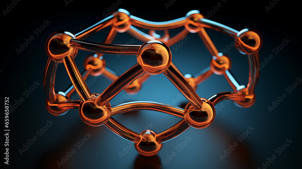 benzene ring structure, glowing against a dark background, detailed ...