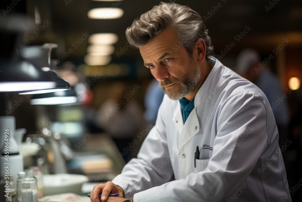 A pharmacist meticulously preparing and dispensing medication in a well ...