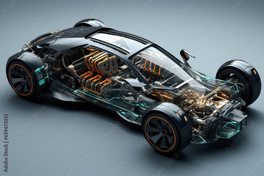 Exploded view of futuristic sports car. Stock Illustration | Adobe Stock