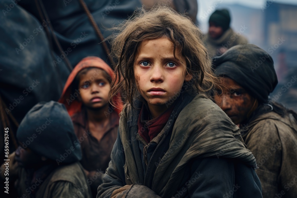 Emigrants refugees, people fleeing desperation, leaving their homes in ...