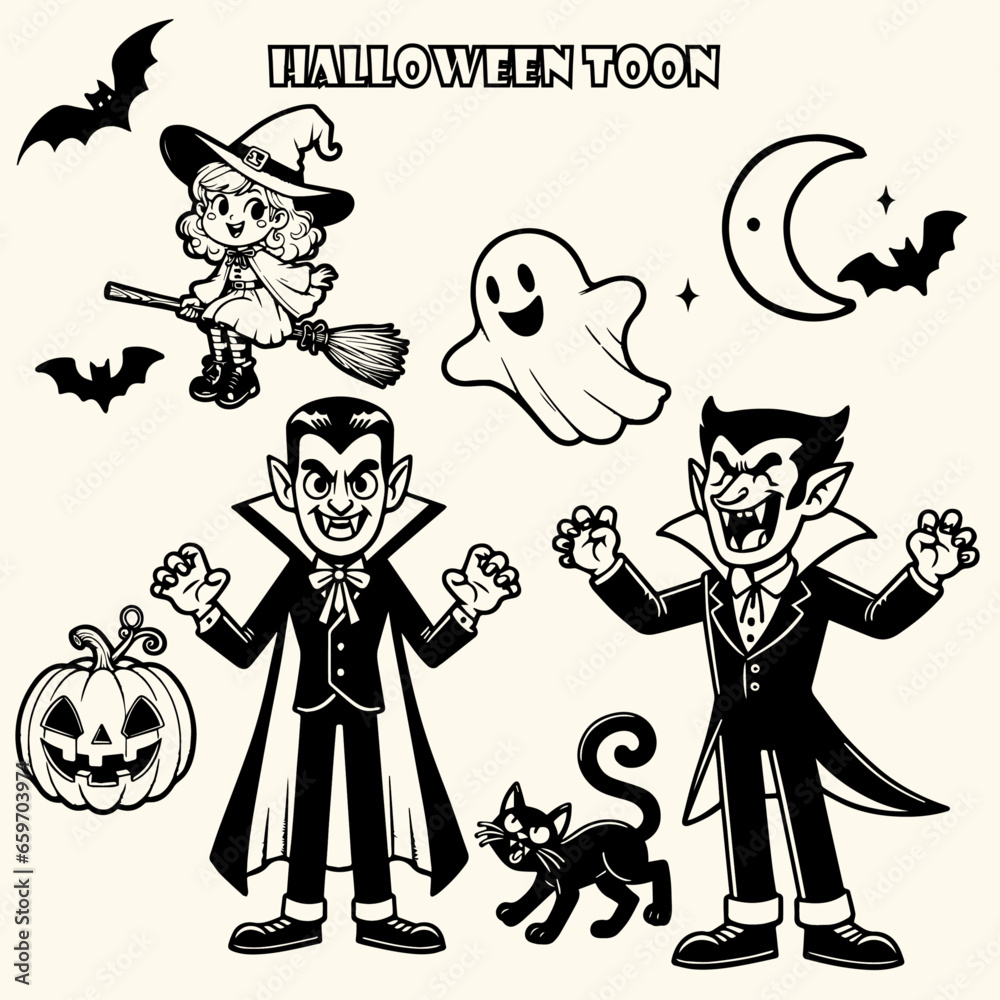 Halloween characters set | vector illustration vampires, black cats ...