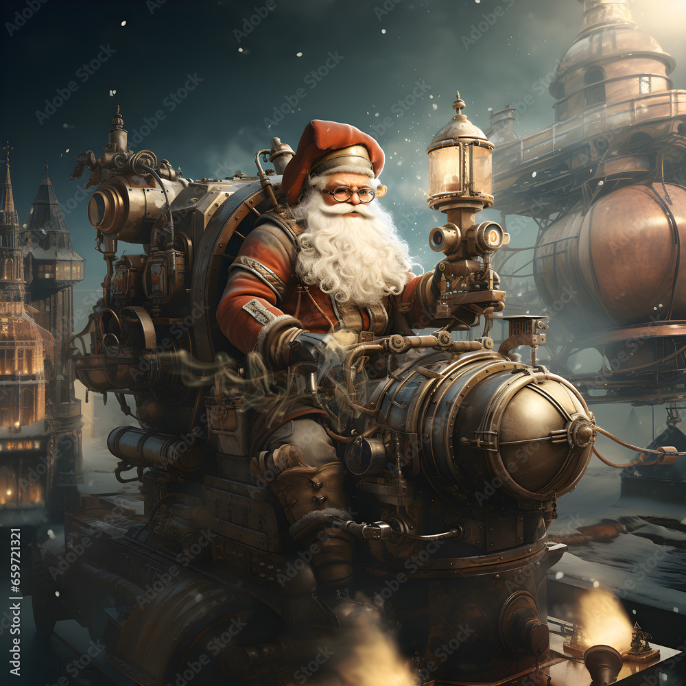 Santa Claus steampunk style, video game aesthetic, advertising image ...