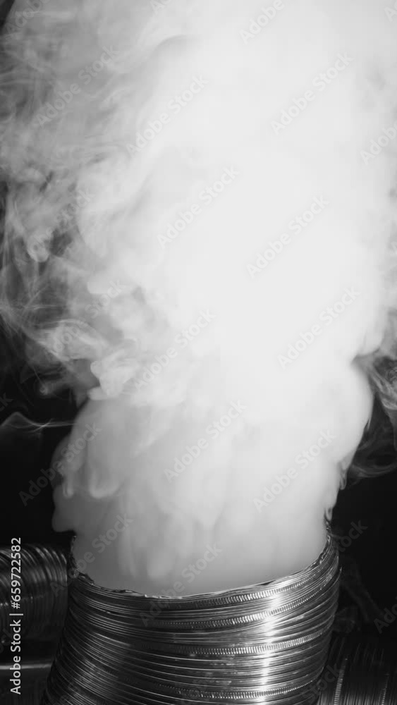 Vertical video. Smoke pollution. Chemical fume. Smog emission. White ...