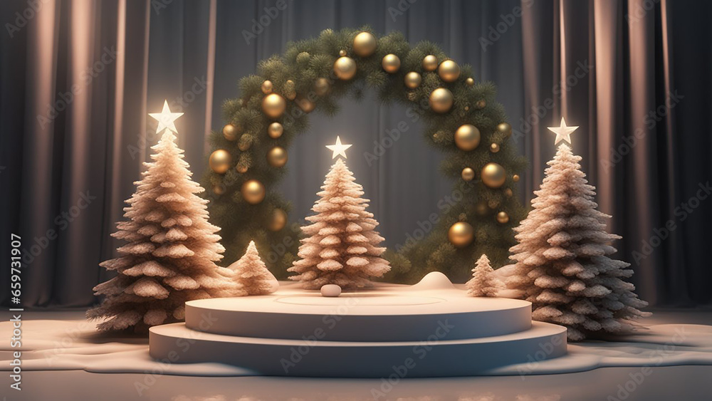 Christmas 3d scene with red and gold podium platform Stock Illustration ...