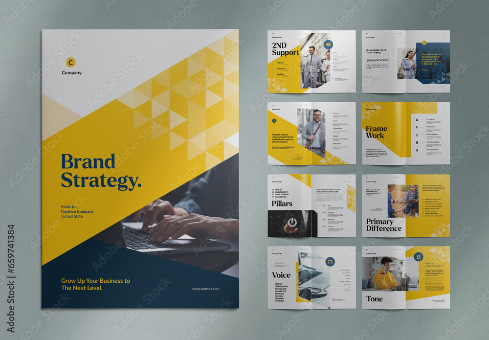 Brand Strategy Layout Template with Yellow and Blue Background Colour ...